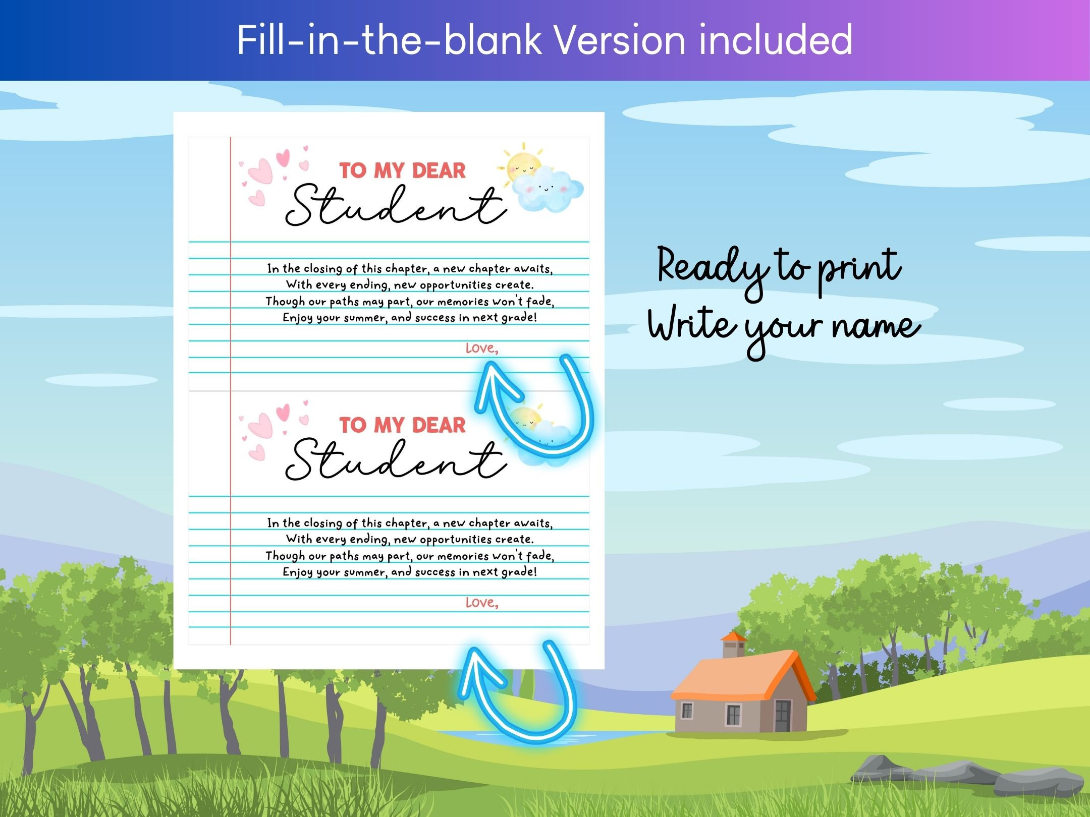 Editable End of School Year Letter for Student, Cute Poem for Class ...