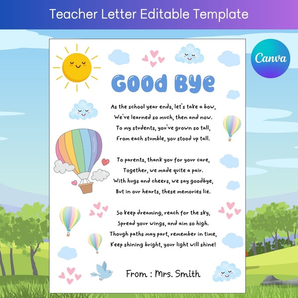 Printable End of School Year Letter for Students, Poem Gift - 60+ Gift ...
