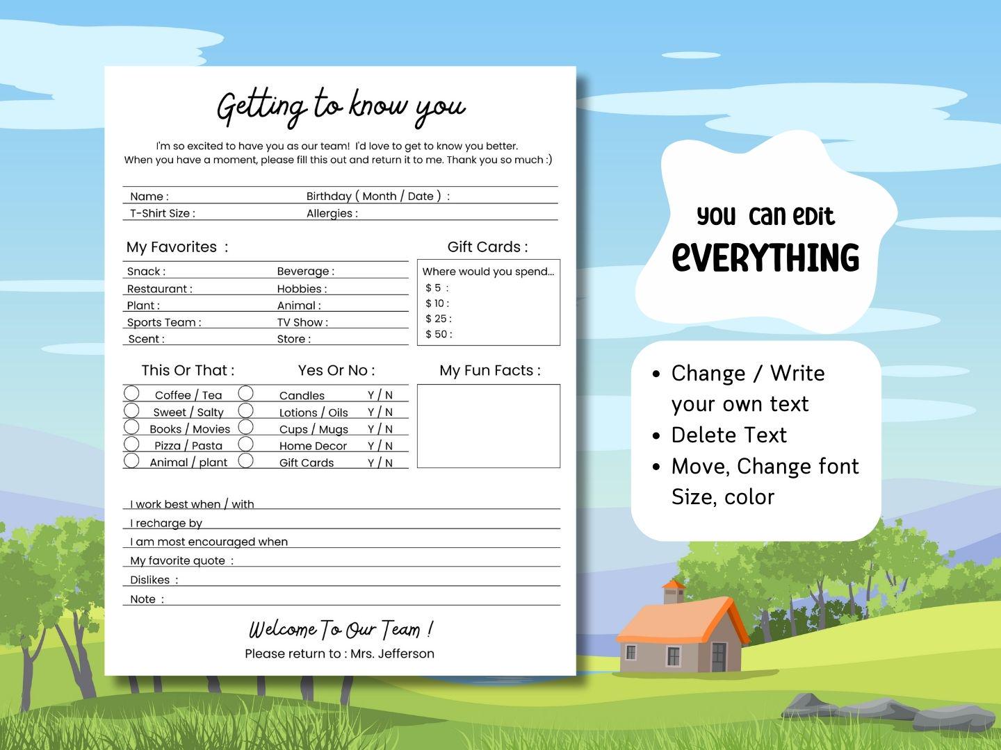 Editable Coworker Questionnaire: New Employee Survey (PDF) - Etsy