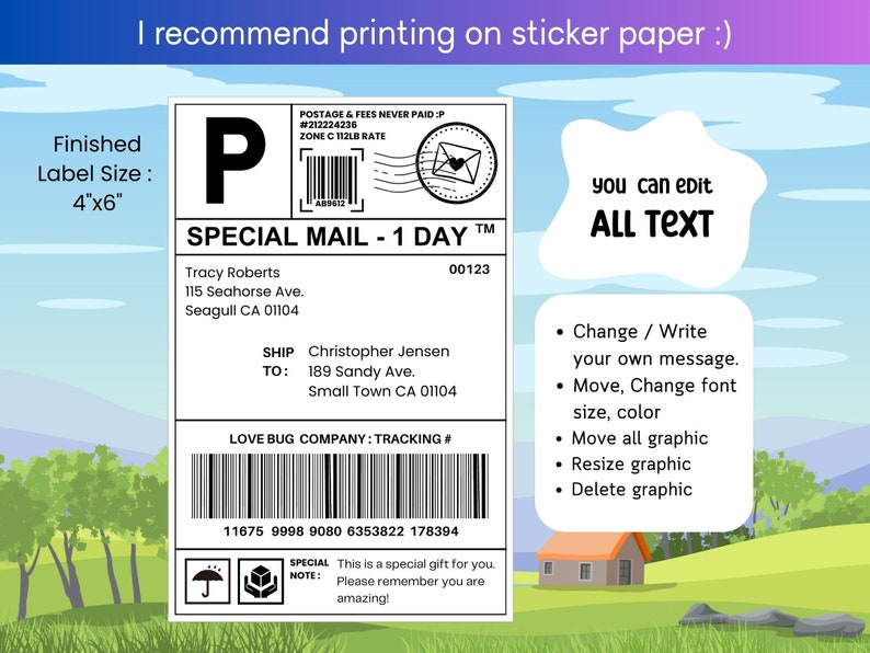 Editable Prank Shipping Label Template: Fun Gift Box Label (4x6 ...