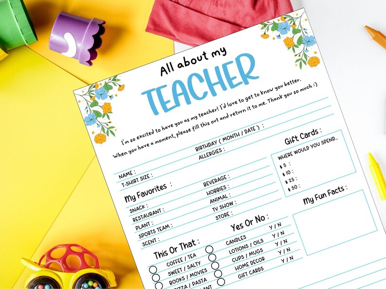 Fully Editable All About My Teacher Template for Getting to Know ...