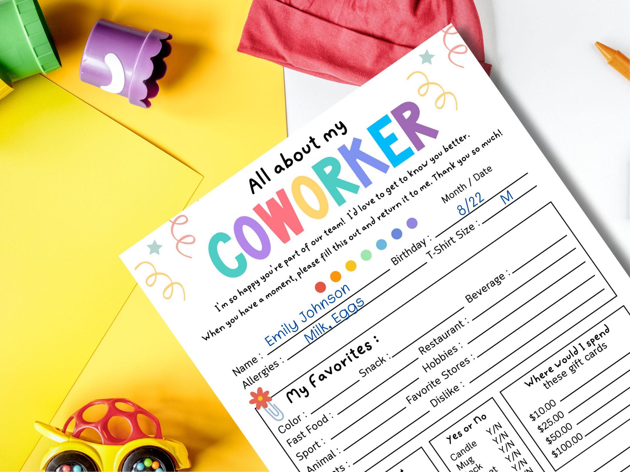 Coworker Questionnaire: New Employee Team Survey (printable PDF) - Etsy