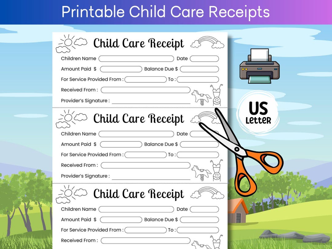 Child Care Receipts for Daycare Business, Printable Receipt Form, Child ...
