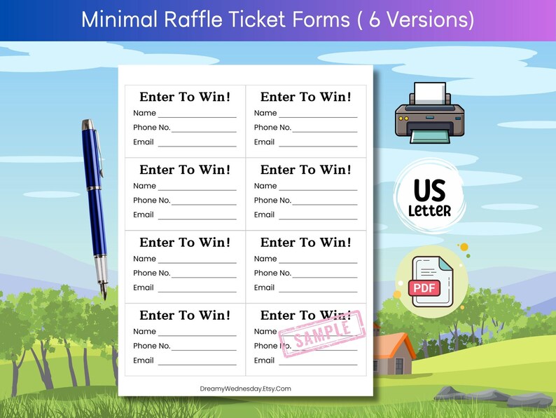 Printable Raffle Ticket Form: Minimal Enter to Win Design (PDF) - Etsy