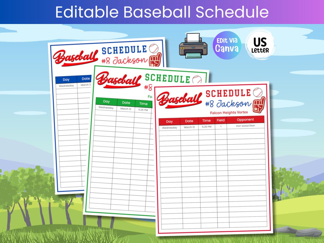 Editable Baseball Schedule for Teen Boy, Customizable Game Schedule ...