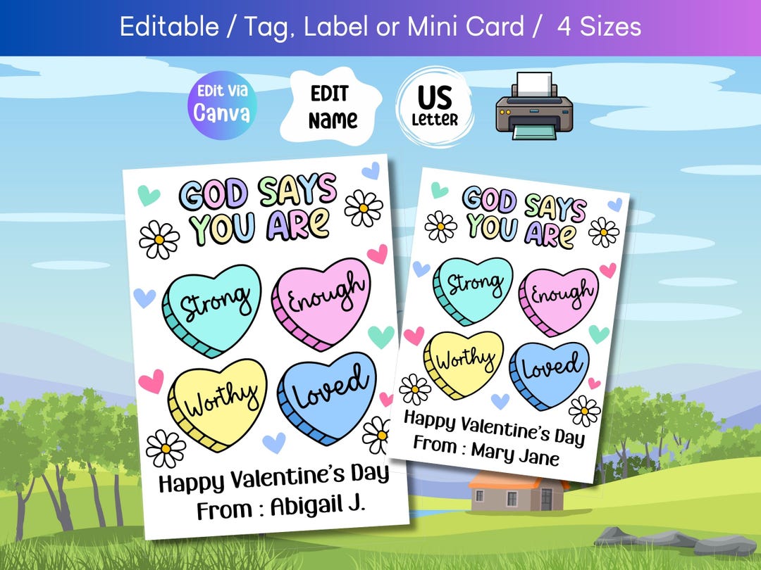 Editable Christian Valentine Gift Tags, God Says You Are, Mini Card for ...
