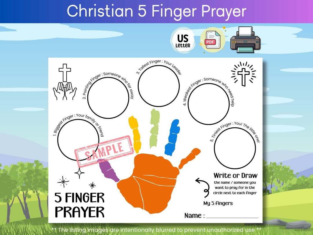 5 Finger Prayer Handprint Art Template: Christian Kids Activity (PDF ...
