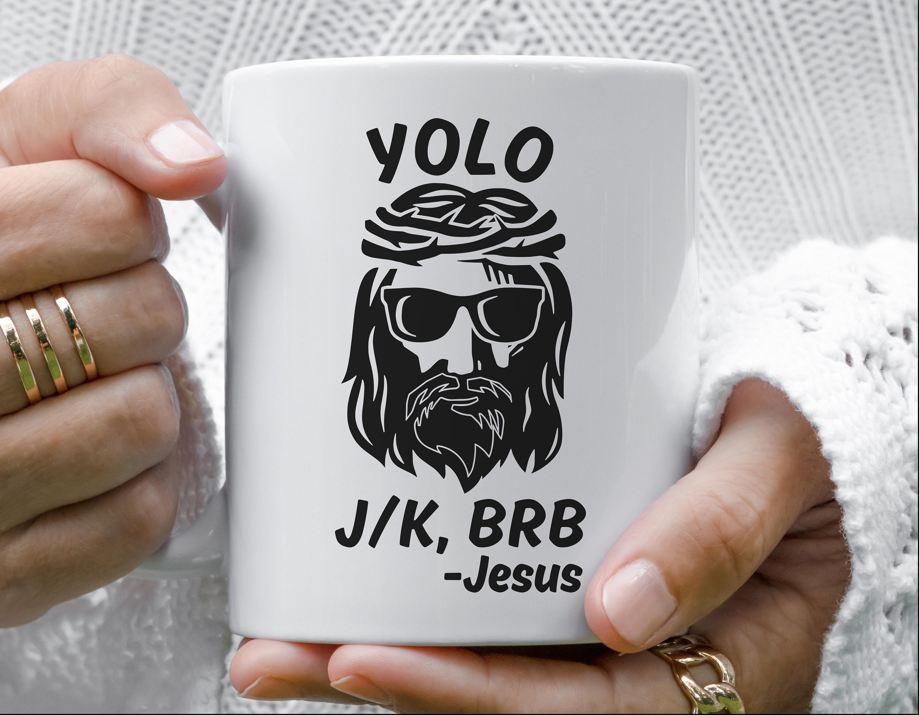 Funny Jesus Coffee Mug YOLO JK BRB, He is Risen Easter Coffee Mug ...