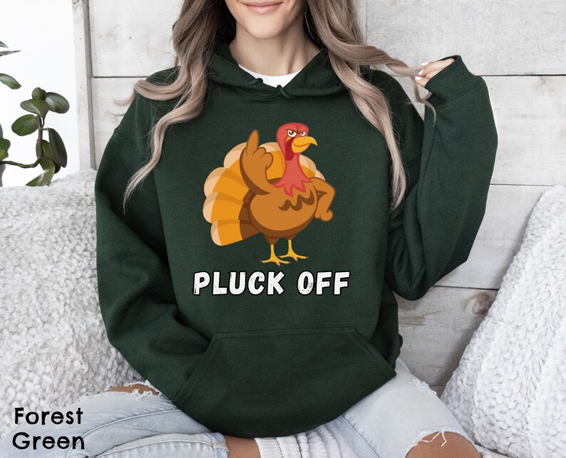 Funny Thanksgiving Shirt, Pluck off Flipping the Bird Offensive Turkey ...