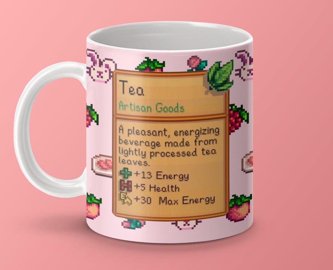 Stardew Valley Pink Coffee Mug, Stardew Valley Video Game Coffee Stats ...