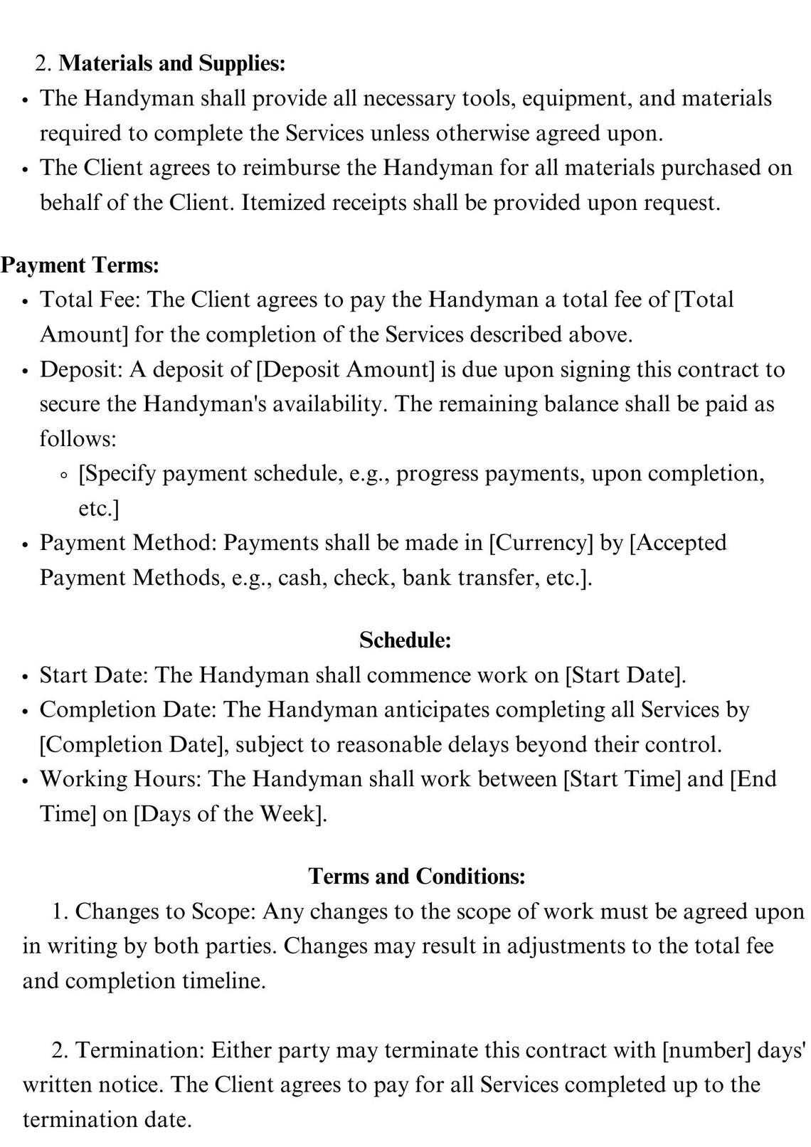 Handyman Contract Template, Handyman Agreement Template, Handyman ...