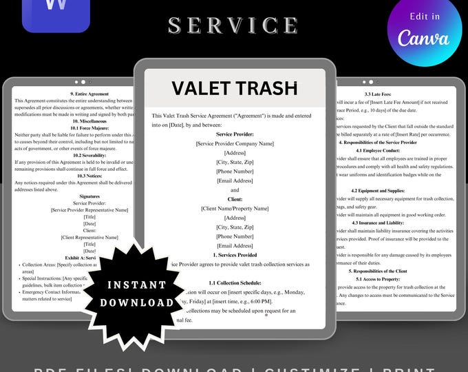 Valet Trash Service Contract Template | Editable Trash Removal | Waste ...