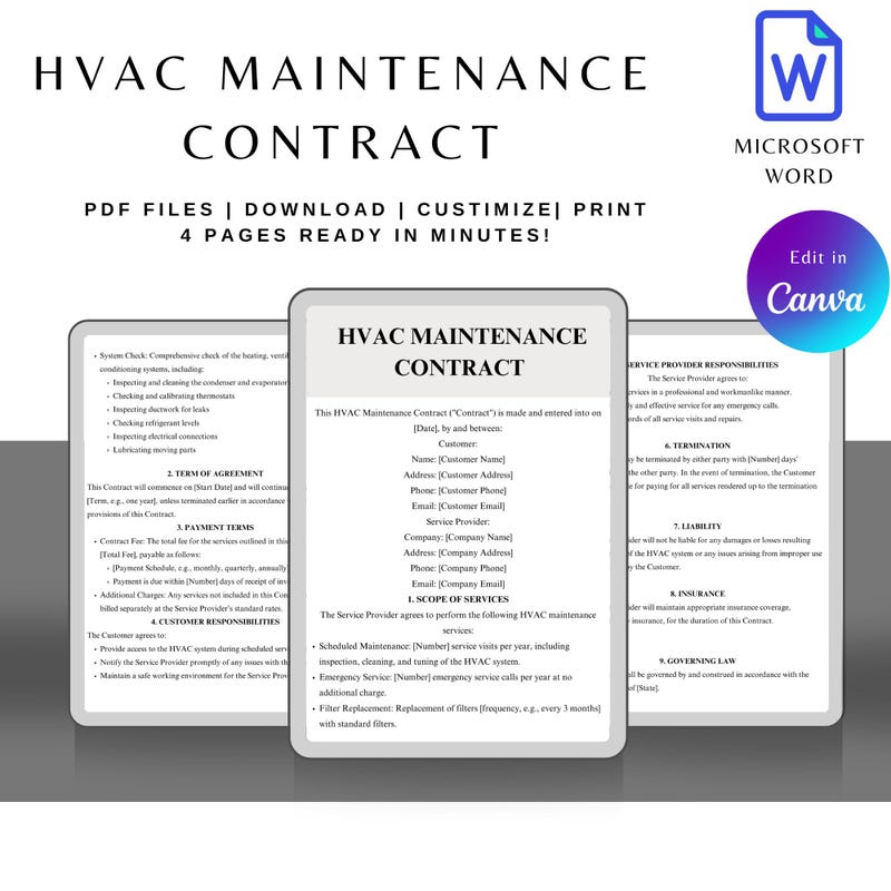 Hvac Service Agreement - Etsy