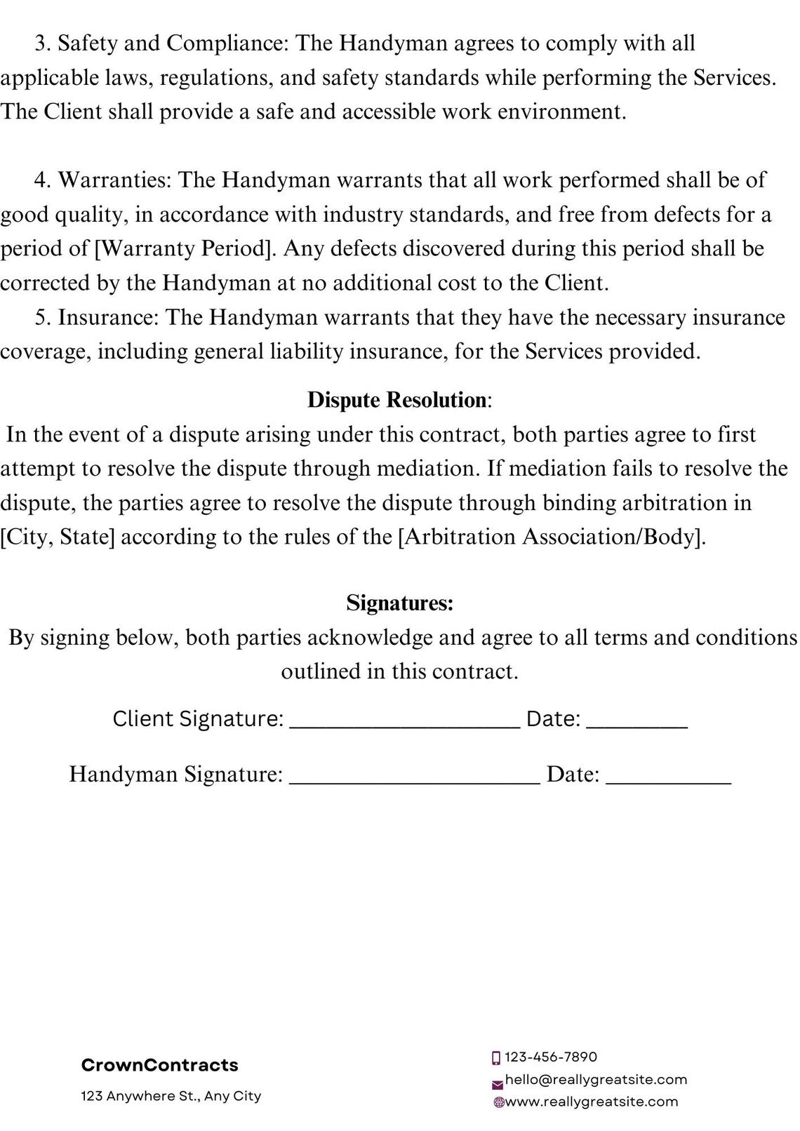Handyman Contract Template, Handyman Agreement Template, Handyman ...