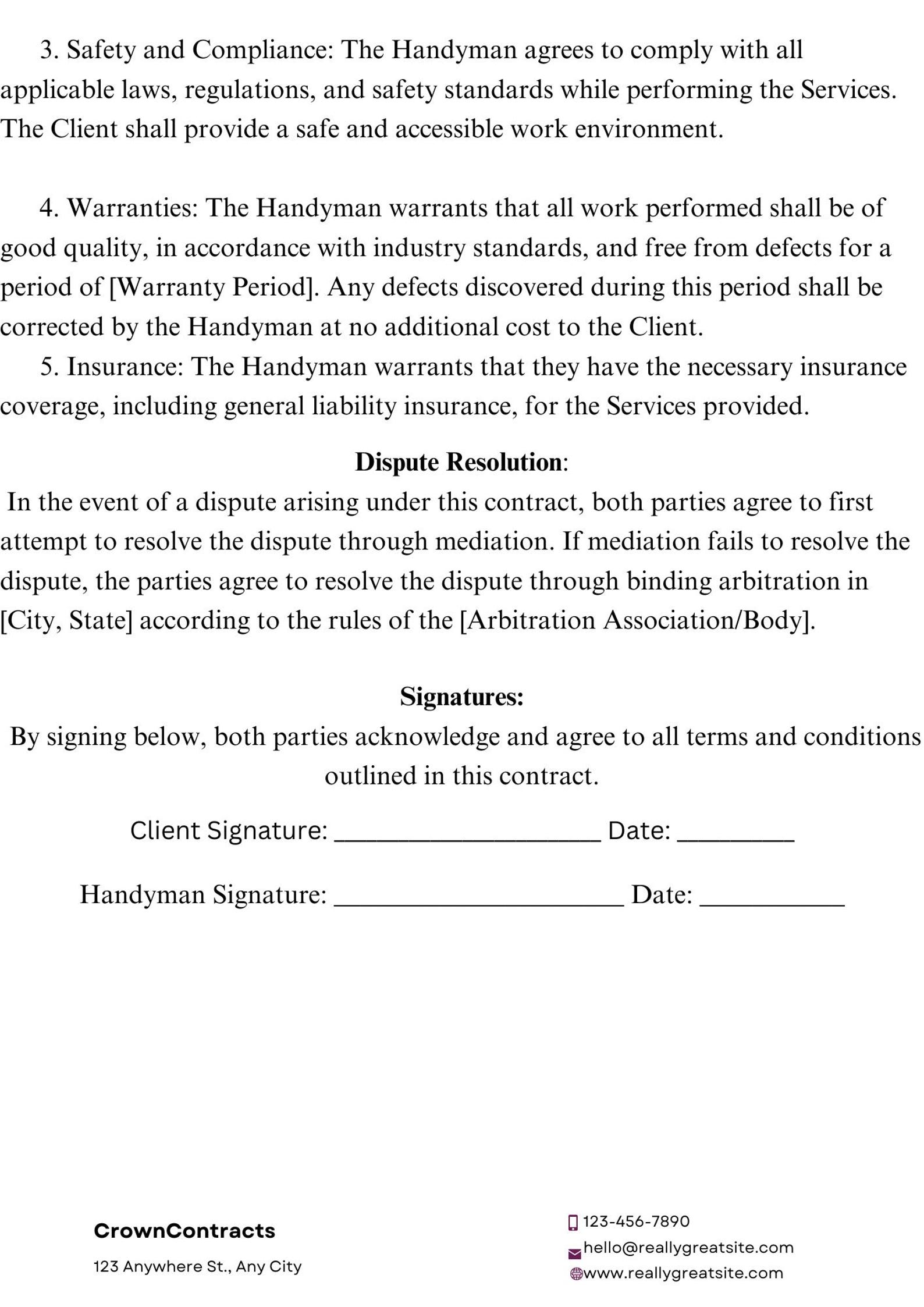 Handyman Contract Template, Handyman Agreement Template, Handyman ...