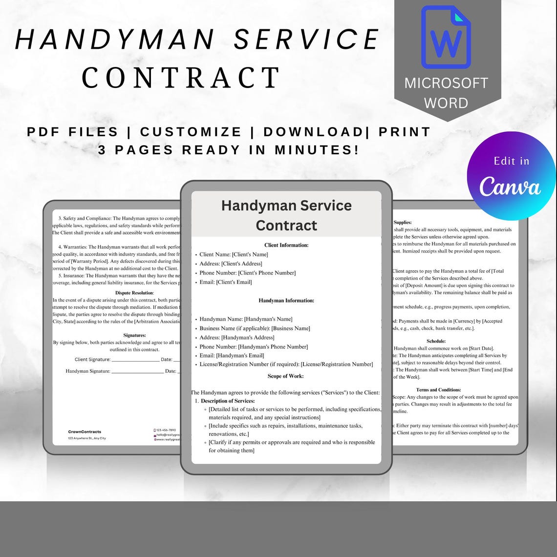 Handyman Contract Template, Handyman Agreement Template, Handyman ...