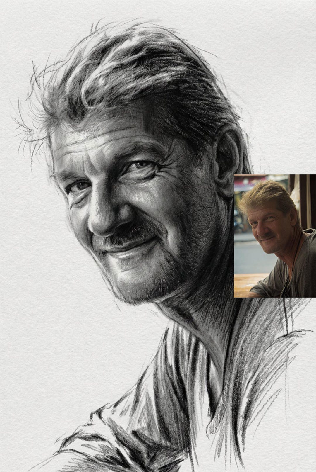 Memorial Portrait Adding Deceased Loved One, Custom Charcoal Drawing ...
