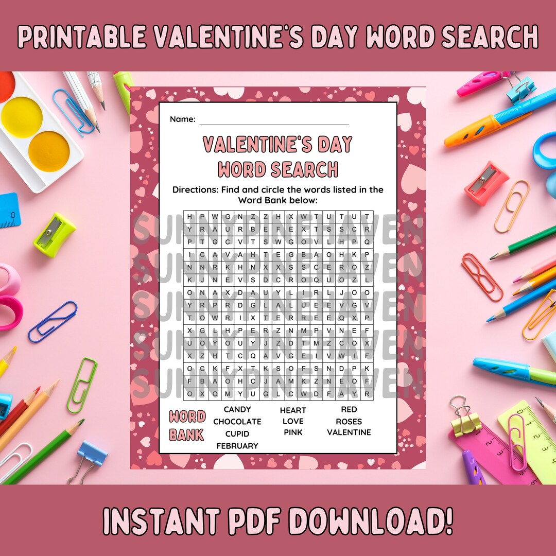 PRINTABLE Valentine's Day Word Search, Printable Classroom Activity ...