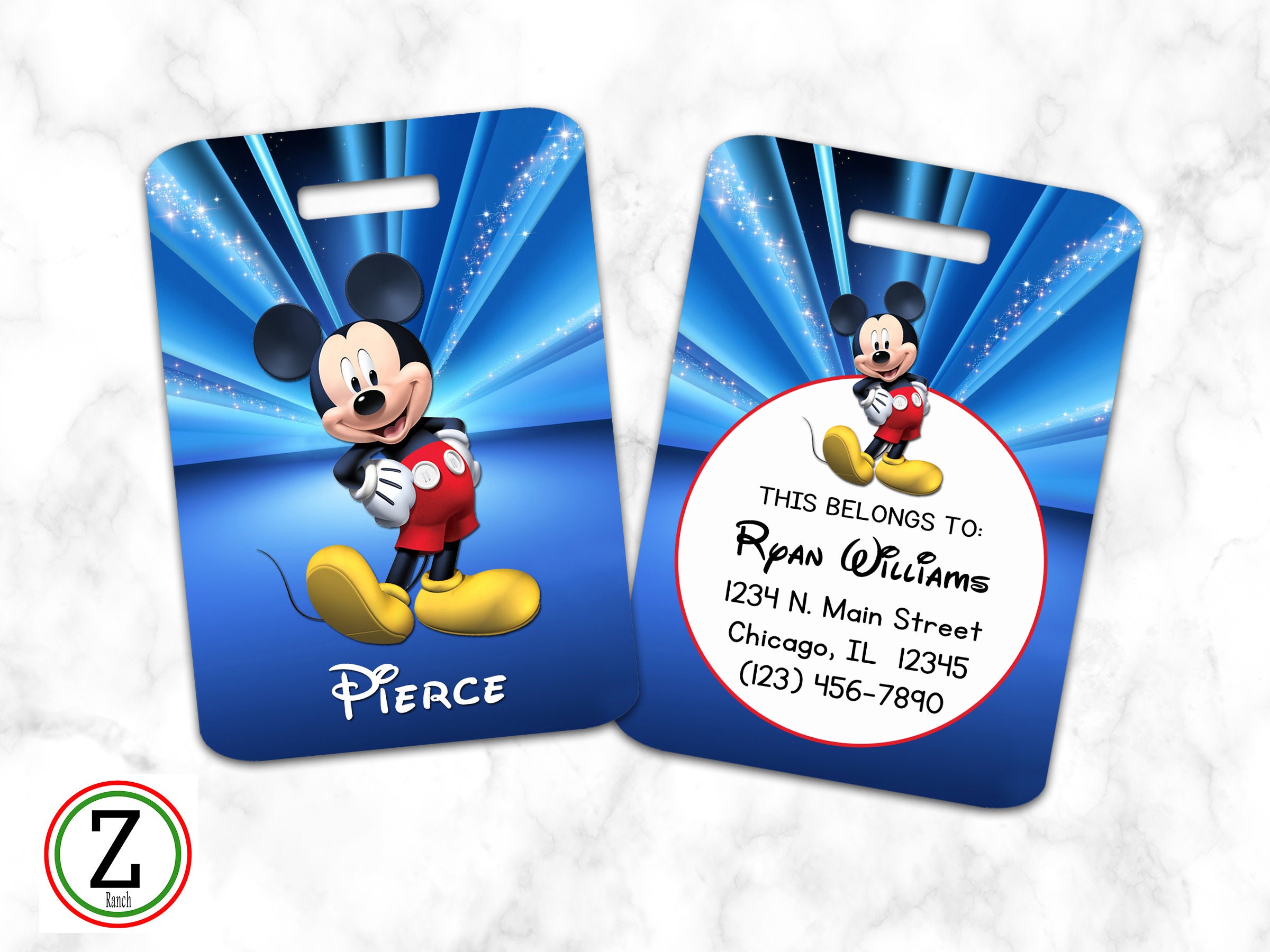 Mickey Mouse Luggage Tag, Bag Tag, Blue With Stars, Personalized - Etsy