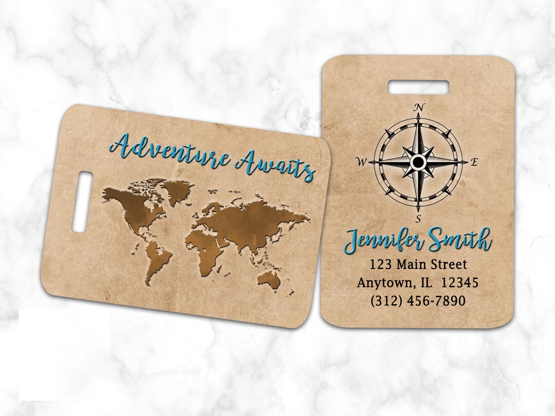 Adventure Awaits Luggage Tag, Bag Tag, World Map, Personalized - Etsy