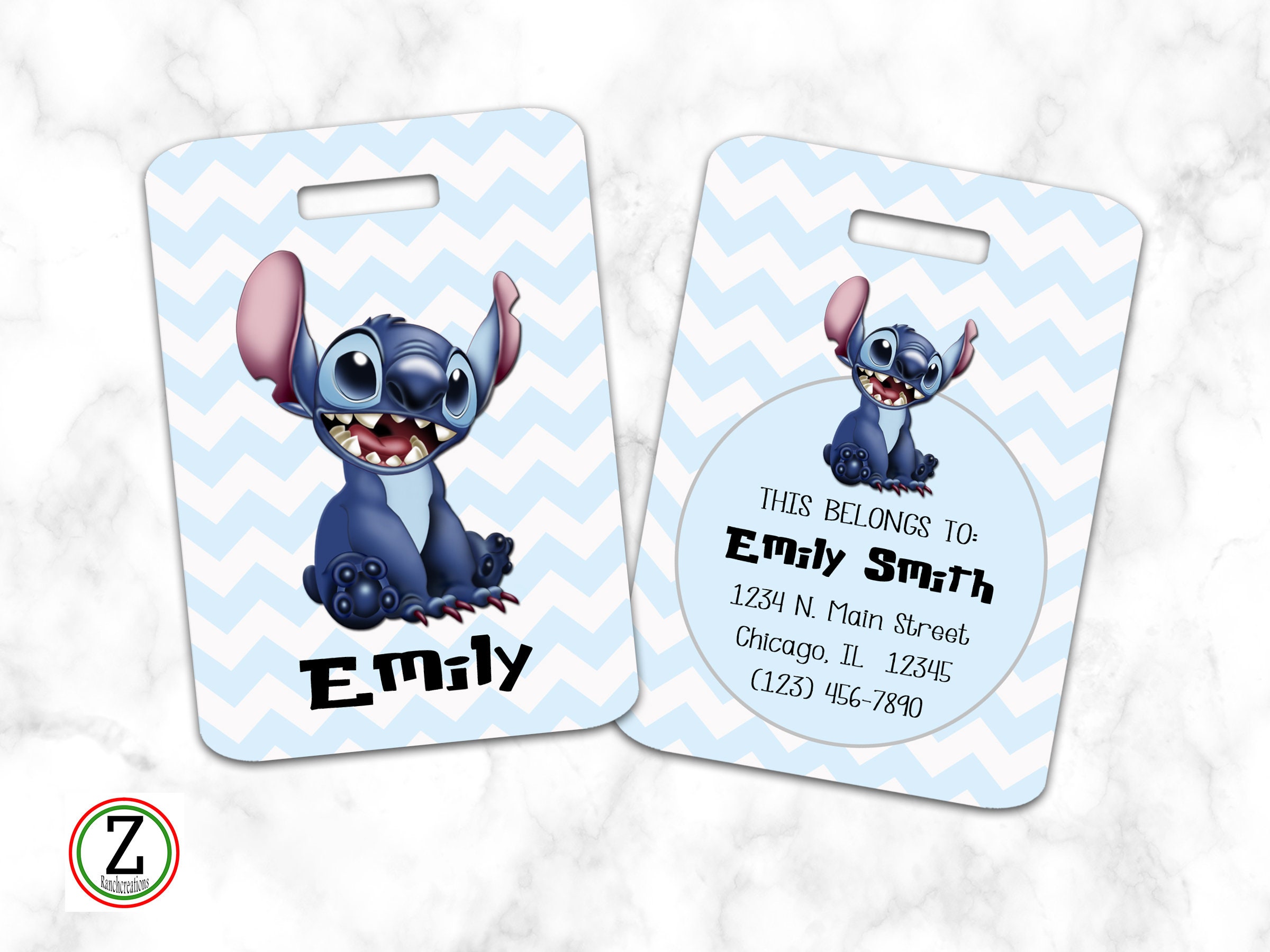 Stitch Luggage Tag, Bag Tag, Chevron, Personalized - Etsy