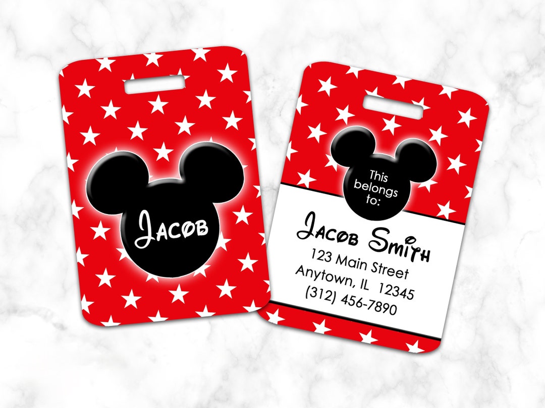 Mickey Mouse Luggage Tag, Bag Tag, Red With Stars, Personalized - Etsy