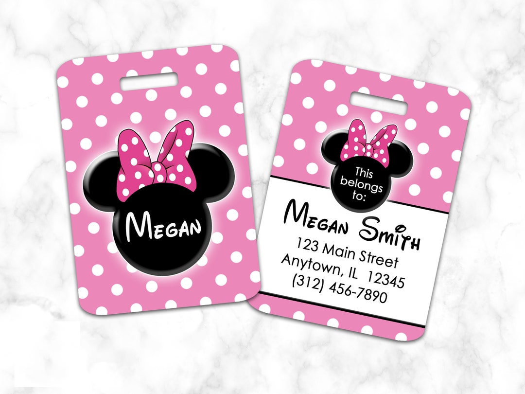 Minnie Mouse Luggage Tag, Bag Tag, Pink With Polka Dots, Personalized ...