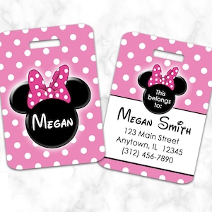 Minnie Mouse Luggage Tag, Bag Tag, Pink With Polka Dots, Personalized ...