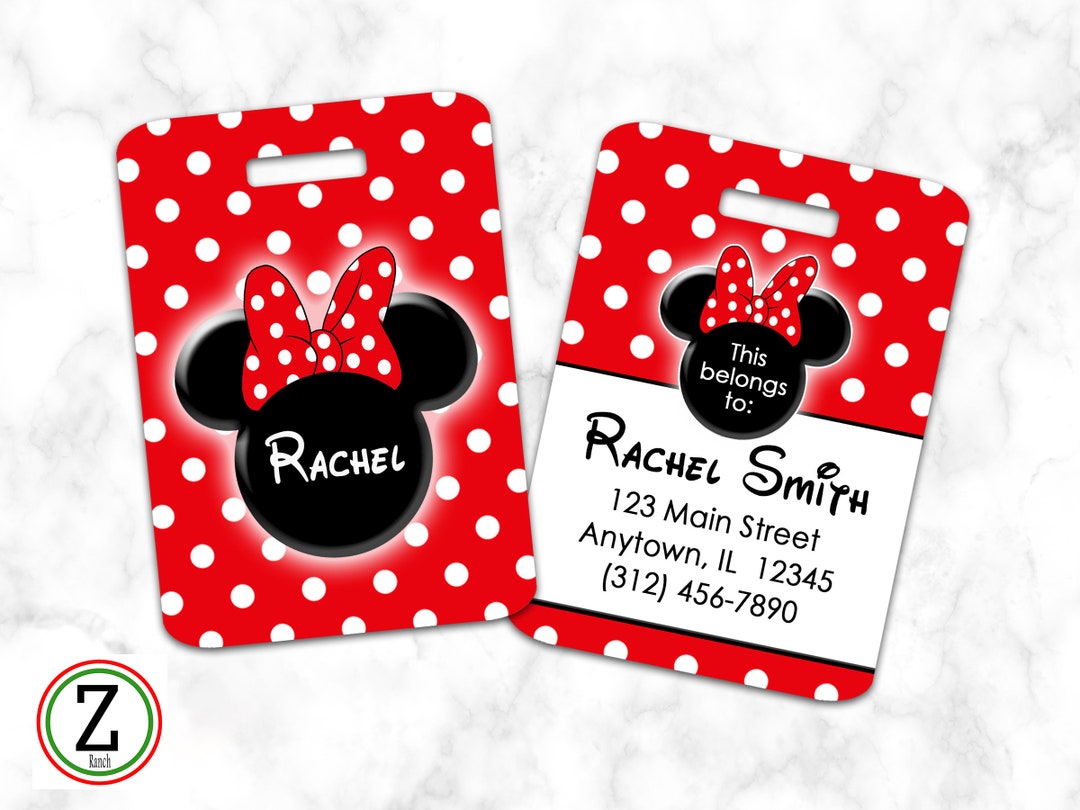 Minnie Mouse Luggage Tag, Bag Tag, Red With Polka Dots, Personalized - Etsy