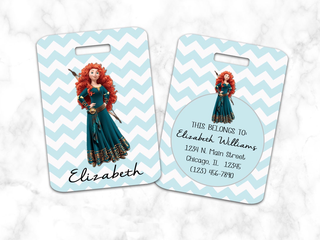 Merida Princess Luggage Tag, Bag Tag, Pink, Chevron, Personalized - Etsy