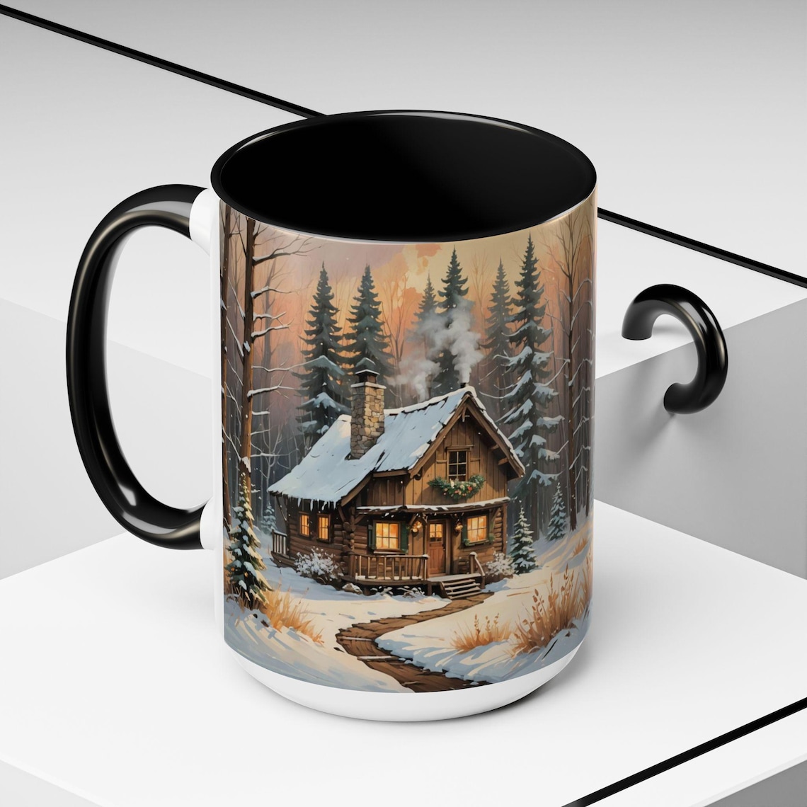 Cozy Cabin in the Woods Mug - Charming Snowy Cabin Coffee Mug, Cabin ...