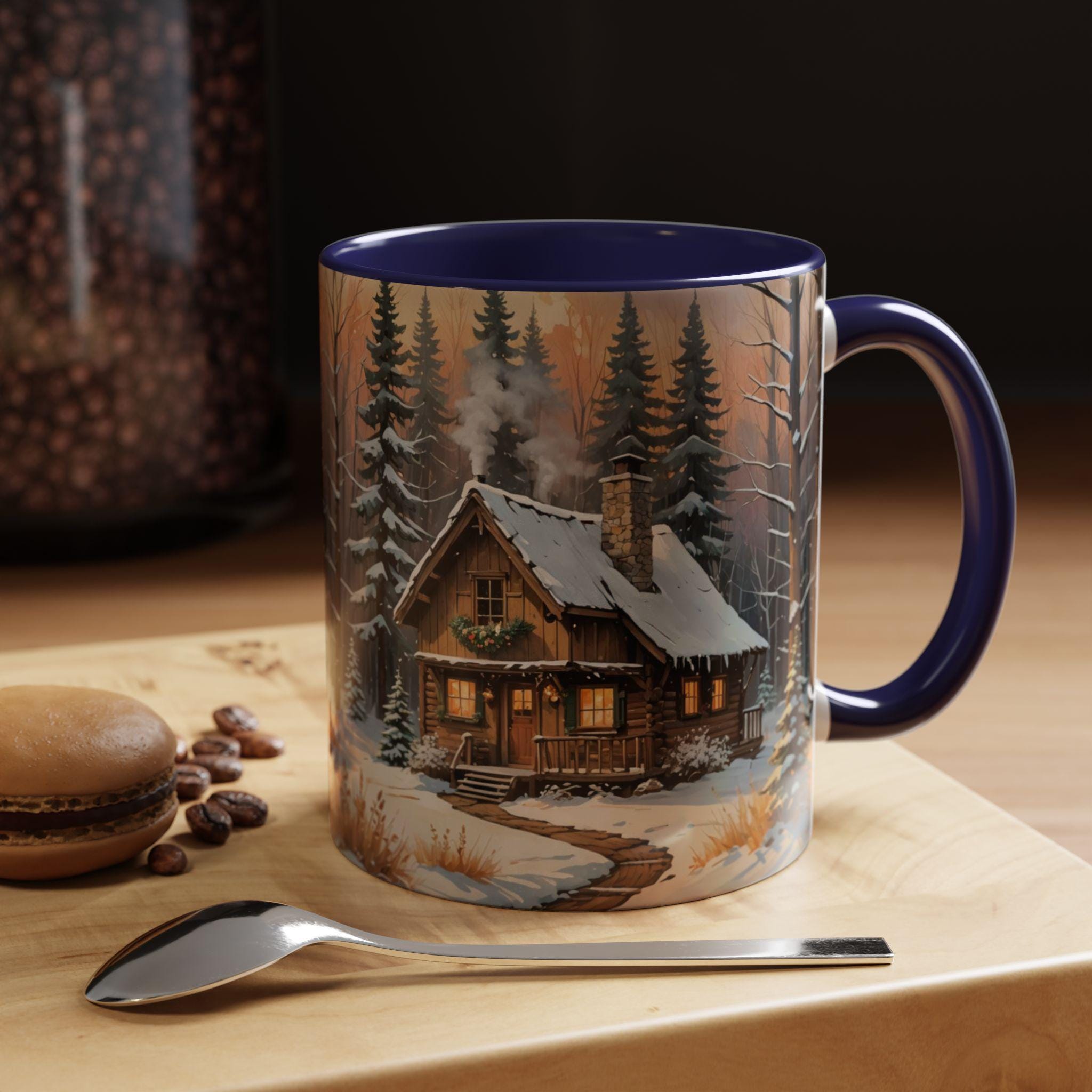 Cozy Cabin in the Woods Mug - Charming Snowy Cabin Coffee Mug, Cabin ...