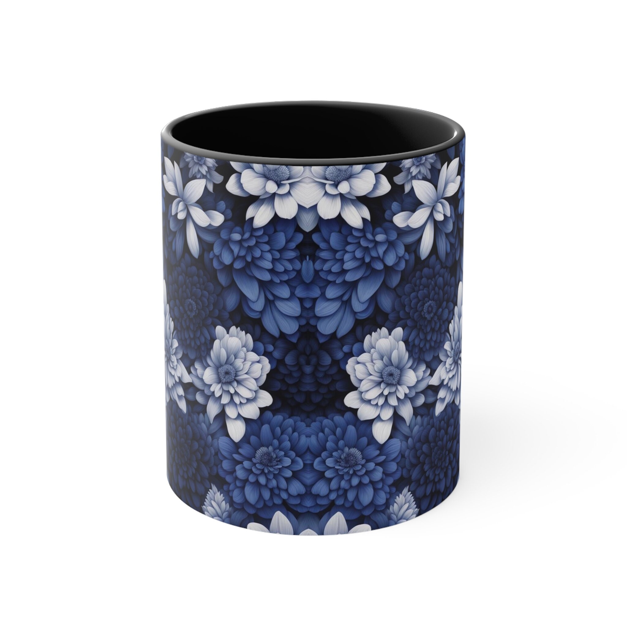 Indigo Blue Coffee Mug, Floral Mug, Flower Mug, Floral Pattern Mug ...