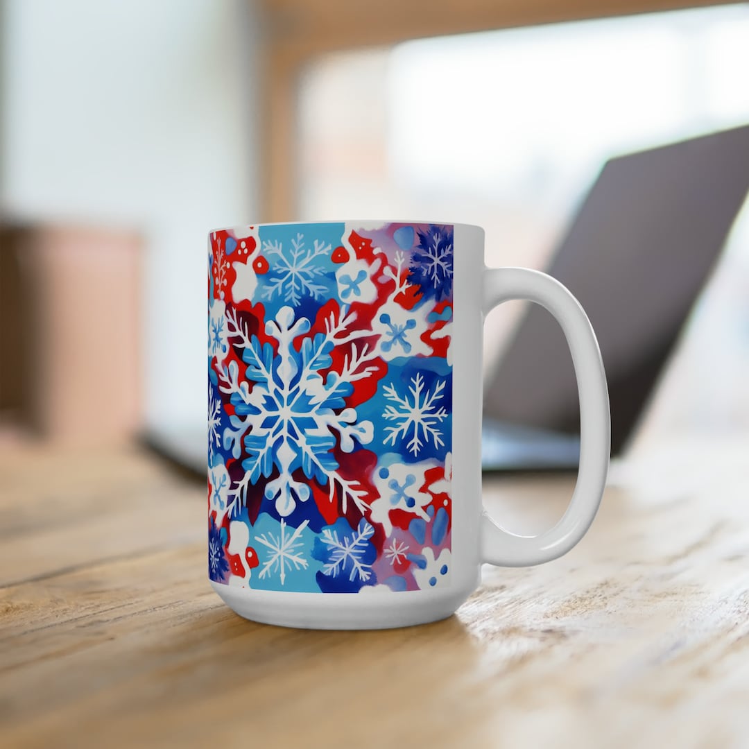Snowflake Mug, Snowflake Coffee Mug, Snowflake Coffee Cup, Blue ...