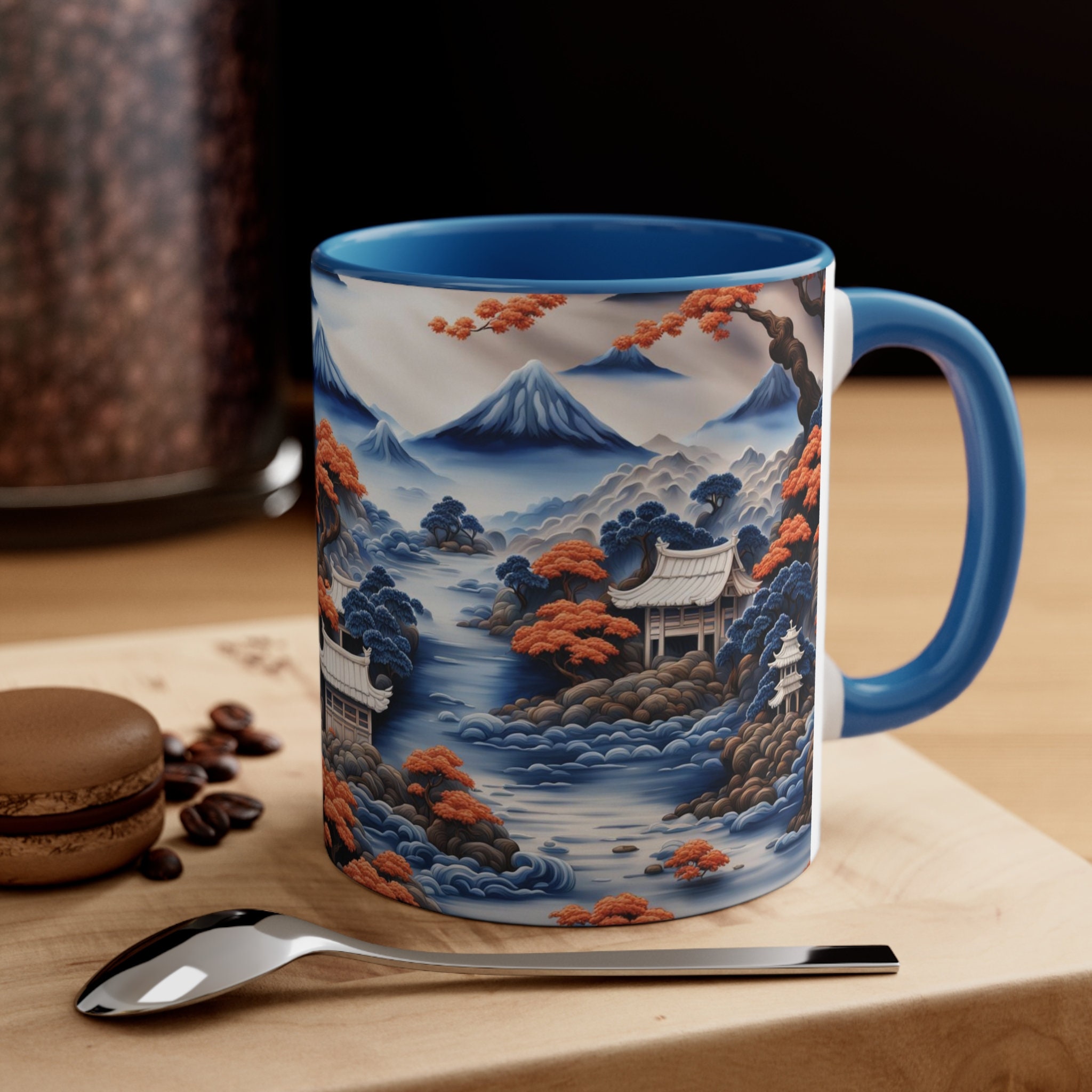 Japanese Scene Coffee Mug, Porcelain Delft Style Mug, Japanese Mug ...