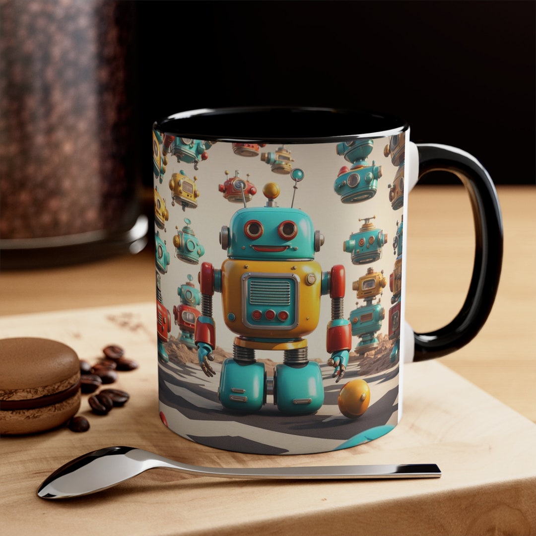 1950s Style Robot Toy Coffee Mug, Happy Robot Coffee Mug, Robot Coffee ...