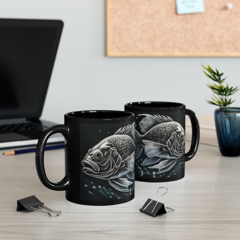 Fish Coffee Mug, Seascape Mug, Fish Mug, Fish Sketch Mug, Fish Lover ...