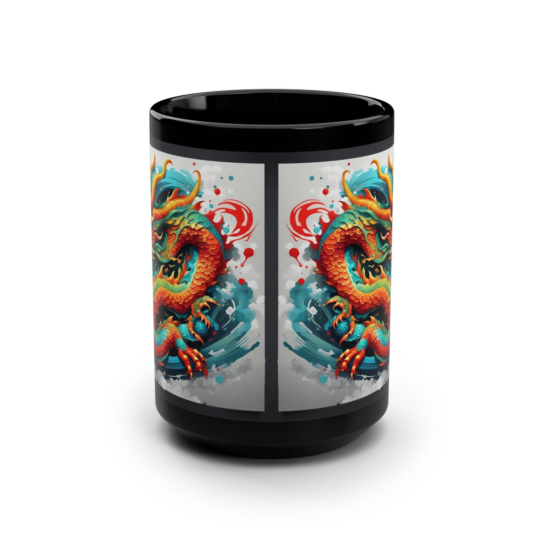 Orange Dragon Coffee Mug, Black Dragon Coffee Mug, Dragon Mug, Black ...