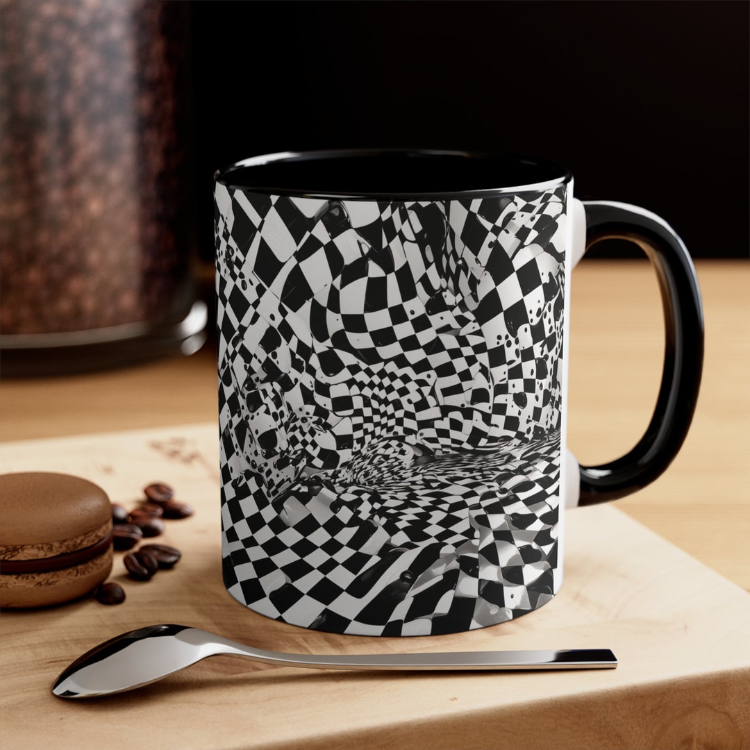 Black and White Checkered Mug, Black and White Coffee Mug, Checkerboard ...