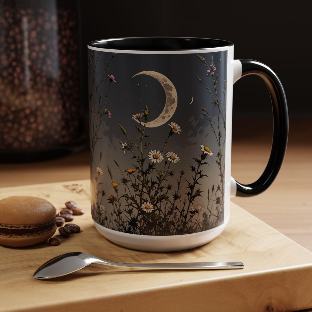 Crescent Moon and Wildflower Coffee Mug Enchanting Moon Coffee Mug ...