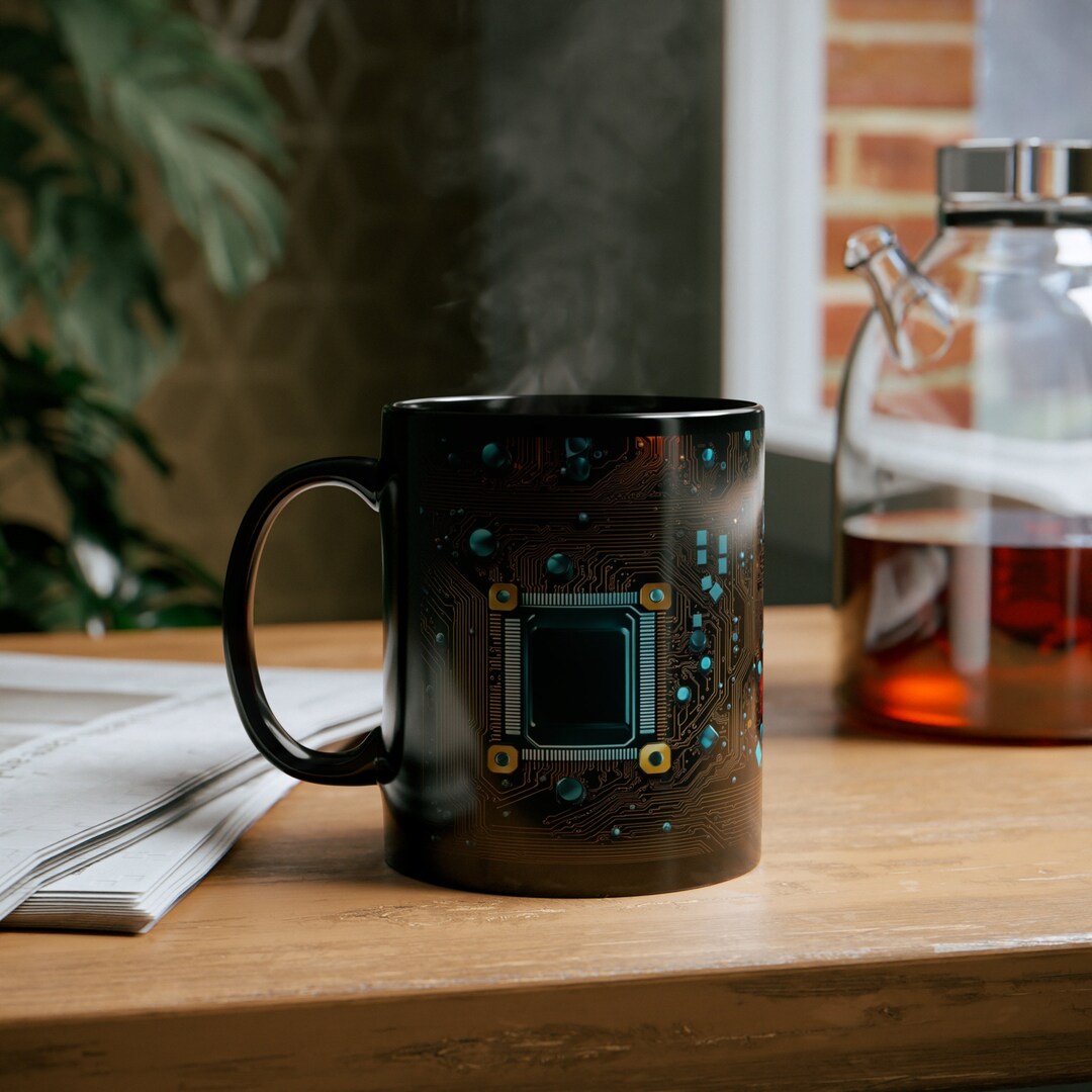 Computer Circuit Board Coffee Mug, Tech Mug, Black Computer Mug, Geeky ...