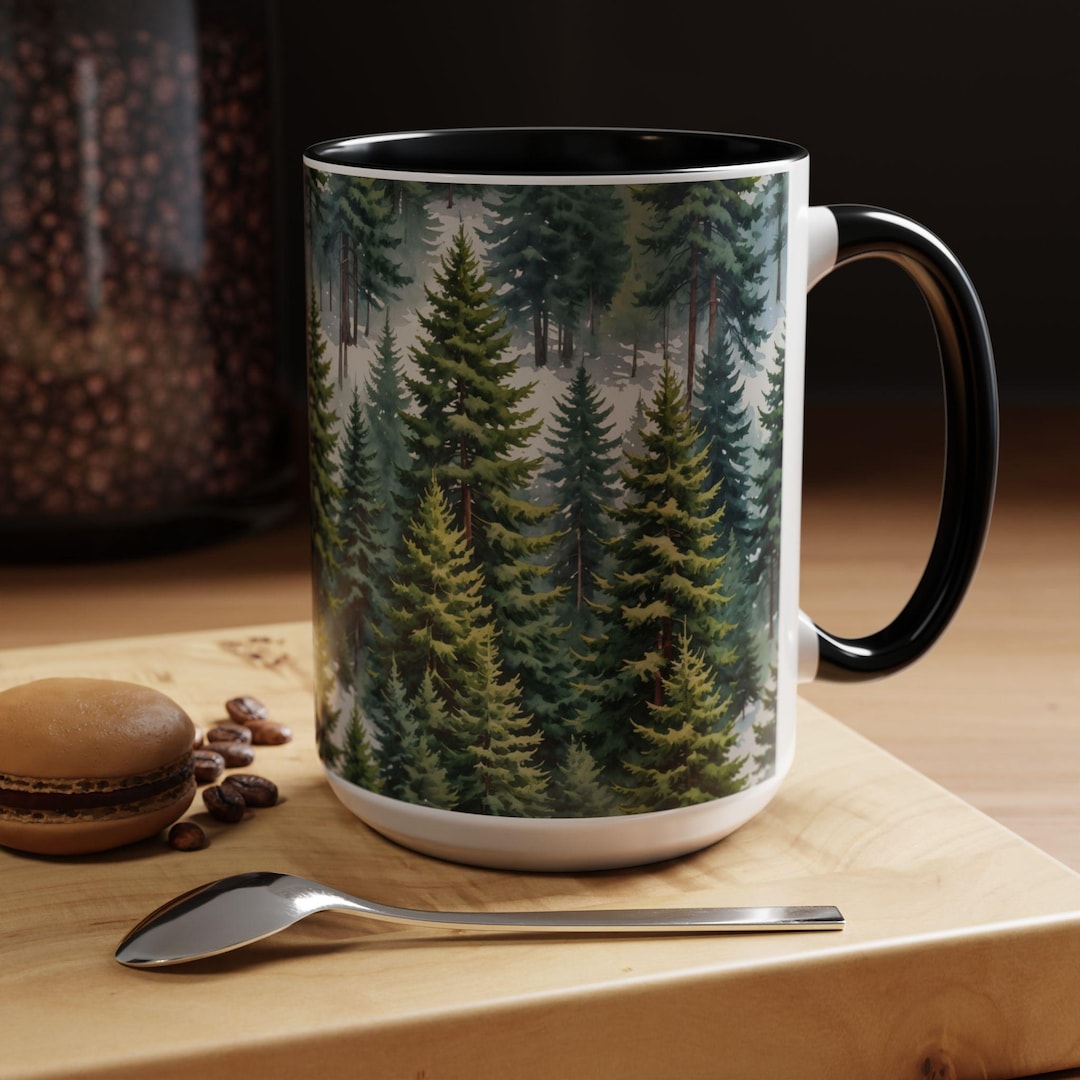 Evergreen Coffee Mug Charming Woodland Coffee Mug, Evergreen Forest Mug ...