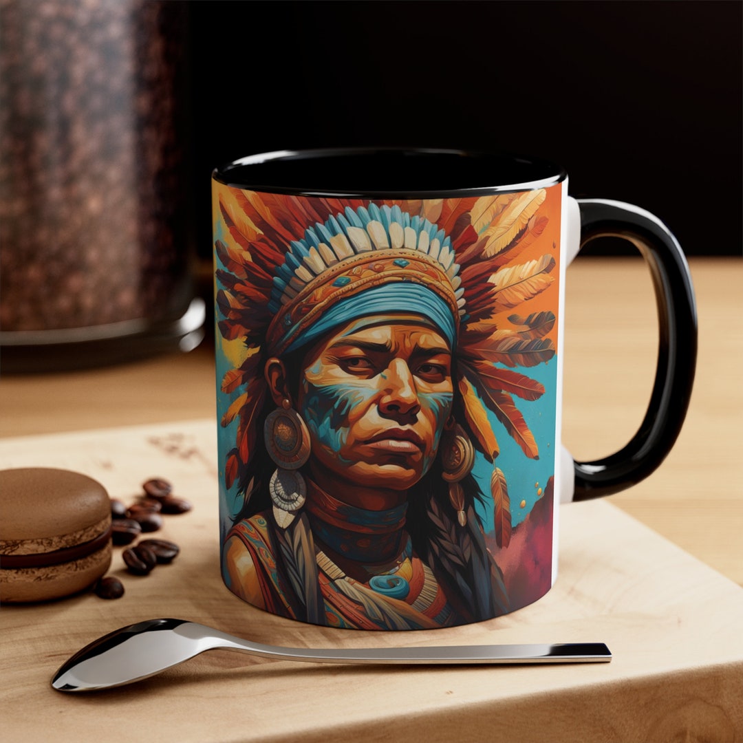 Native American Coffee Mug, Feather Headdress Mug, Native American Mug ...