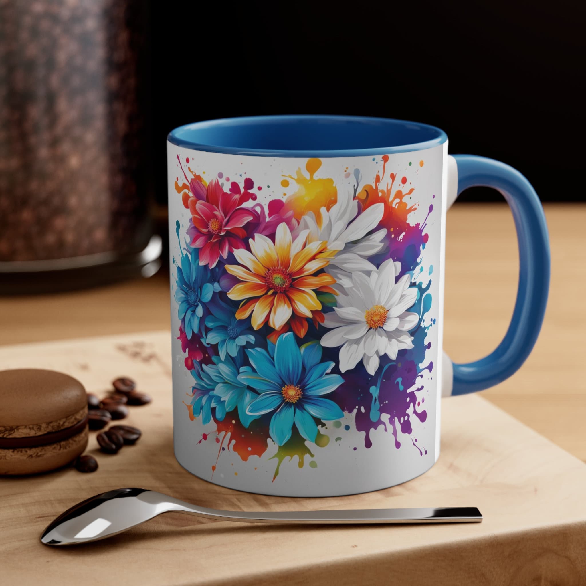 Stencil Design Flower Coffee Mug, Floral Design Mug, Floral Mug, Bright ...