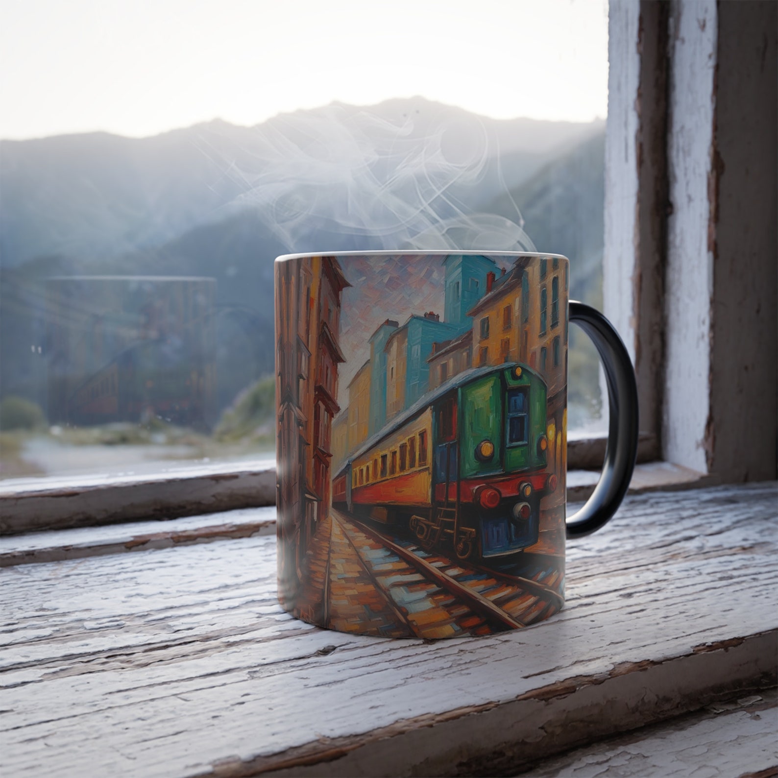 Train Mug, Train Coffee Mug, Color Changing Mug, Impressionist Train ...