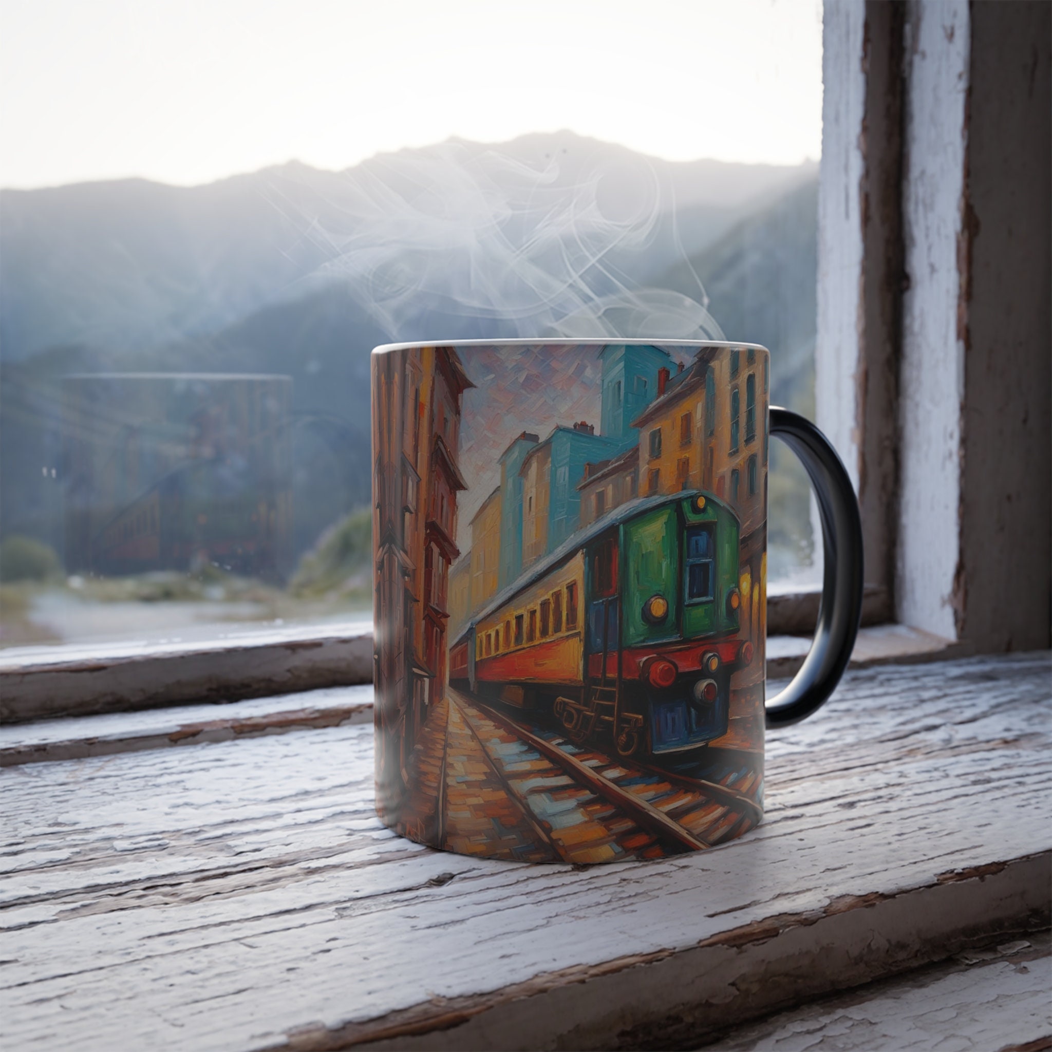 Train Mug, Train Coffee Mug, Color Changing Mug, Impressionist Train ...
