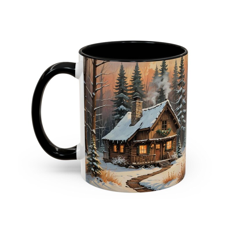 Cozy Cabin in the Woods Mug - Charming Snowy Cabin Coffee Mug, Cabin ...