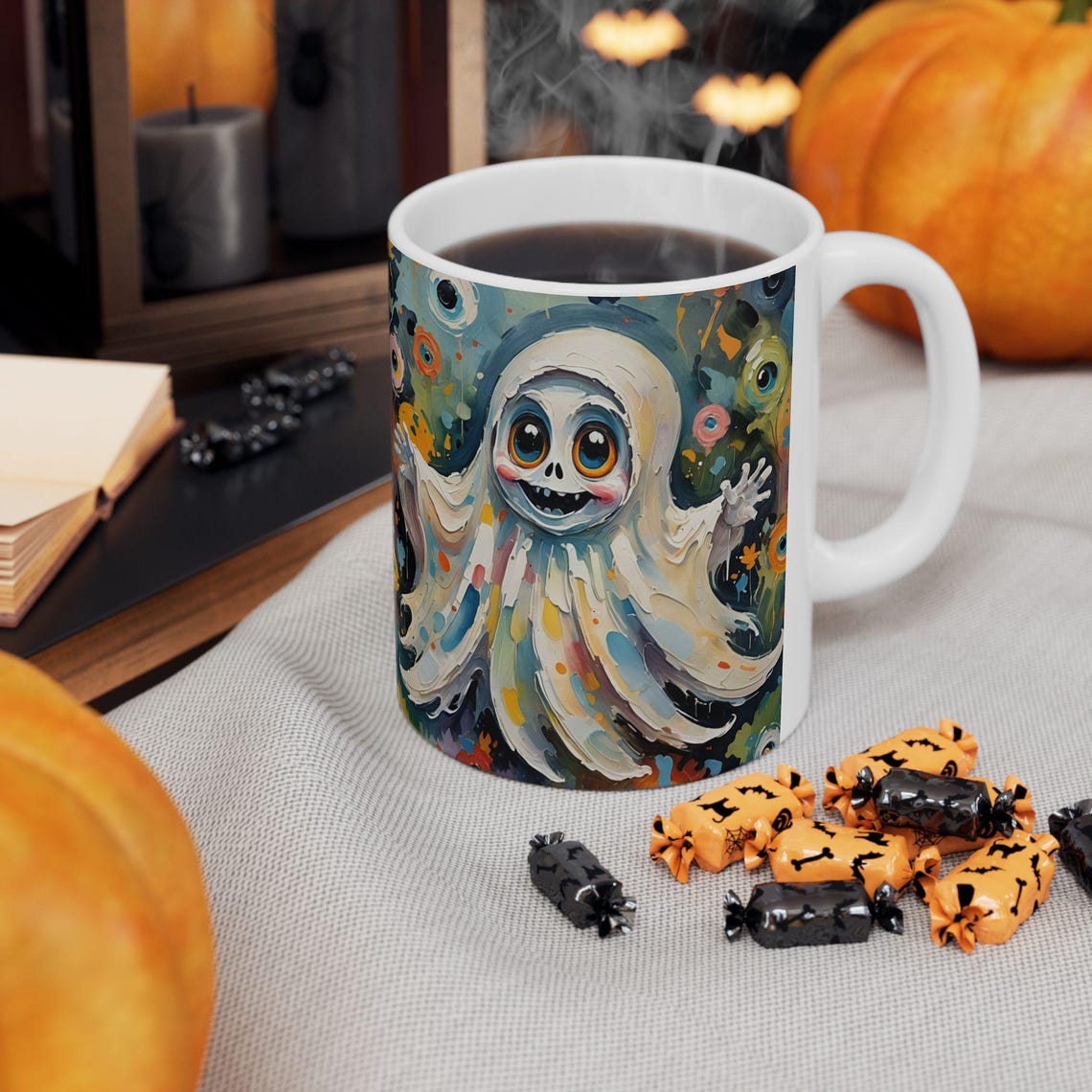 Friendly Ghost Coffee Mug - Spooky Halloween Ghost Coffee Mug, Spooky ...