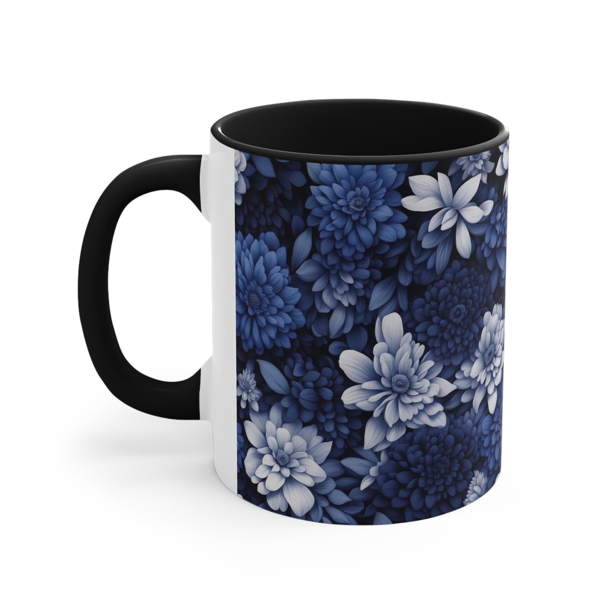 Indigo Blue Coffee Mug, Floral Mug, Flower Mug, Floral Pattern Mug ...