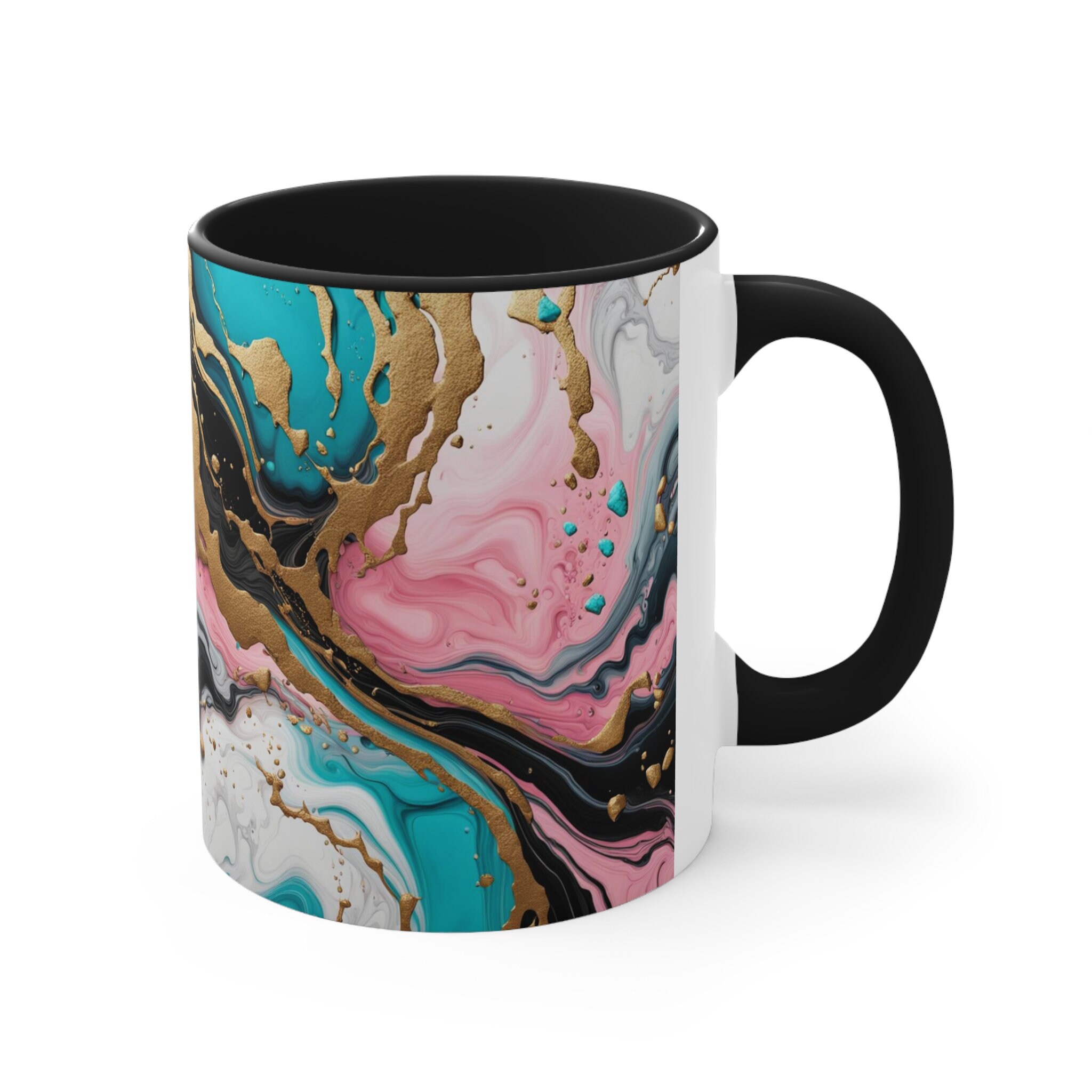 Pink, Teal, and Gold Marbled Coffee Mug, Marble Pattern Mug, Decorative ...